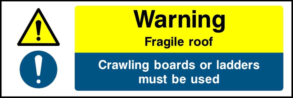 A Warning Fragile roof Crawling boards or ladders mu| Construction ...